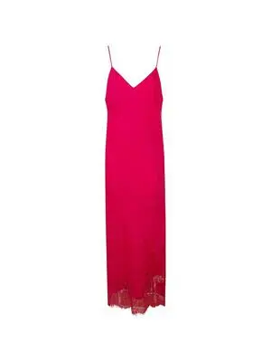 Gold Hawk Asymmetrical Silk Dress With Lace Trim - Pink