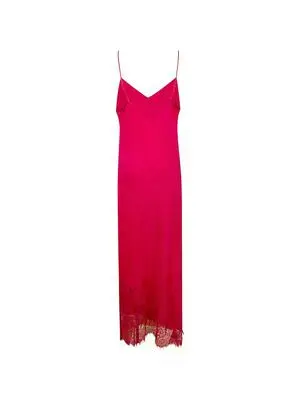 Gold Hawk Asymmetrical Silk Dress With Lace Trim