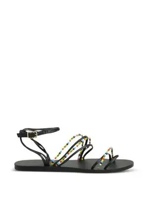 Manebí Bead-embellished Ankle-strap Flat Sandals - Black