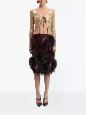 16Arlington Arno Feather-trim Sequin-embellished Midi Skirt
