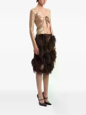 16Arlington Arno Feather-trim Sequin-embellished Midi Skirt