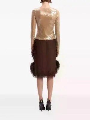 16Arlington Arno Feather-trim Sequin-embellished Midi Skirt