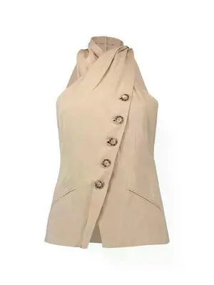 Veronica Beard Asymmetric Halterneck Top - Neutrals