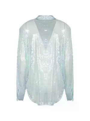 TWENTY FOURHAITCH Sequin Embellished Satin Trim Shirt