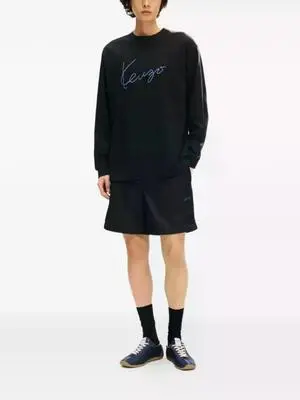 Kenzo Logo-embroidered Long-sleeve T-shirt - Black