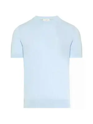 PAOLO PECORA Short Sleeve Cotton Sweater - Blue