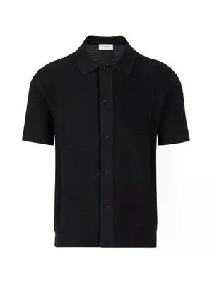 PAOLO PECORA Textured-knit Short-sleeve Shirt - Black