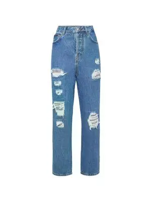 Philipp Plein Distressed Crystal-embellished Jeans - Blue