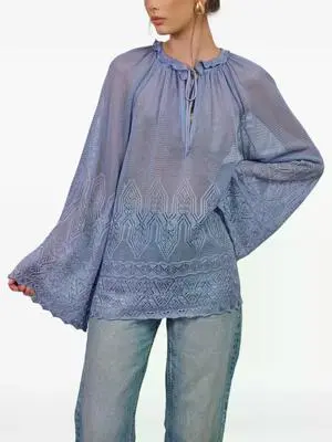 CECILIA PRADO Crochet-knit Ruffled Blouse - Blue