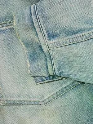 A.PRESSE Bleached-effect Pleated Denim Jacket