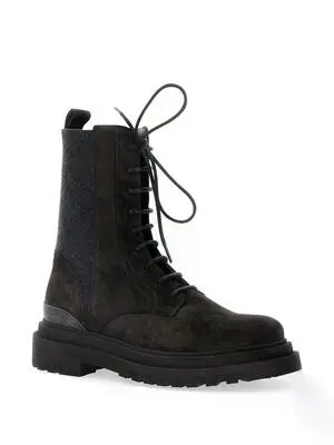 Brunello Cucinelli Lace-up Monili-embellished Boots - Brown