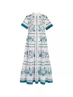 Erdem Botanical Print Tiered Maxi Shirt Dress - White