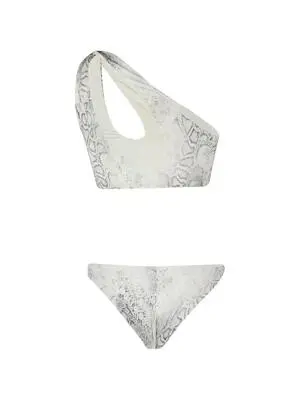 Federica Tosi Snake-print One-shoulder Bikini - White