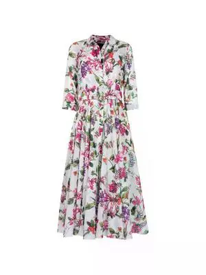 Samantha Sung Aster Floral-print Belted Midi Dress - White