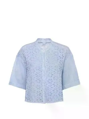 120% Lino Broderie Anglaise Linen Shirt - Blue