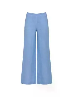 120% Lino Wide-leg Linen Trousers - Blue