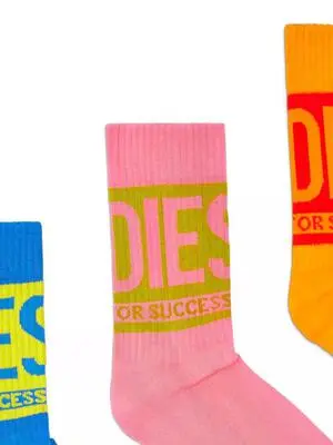 DIESEL® Logo Detail Ribbed Cuff Cotton Socks - Blue