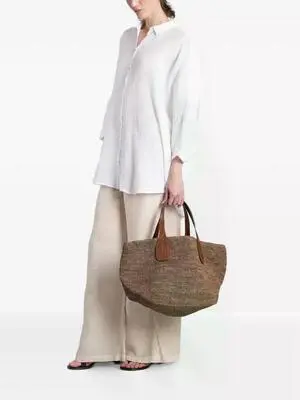 120% Lino Elasticated Waist Side Slit Palazzo Pants