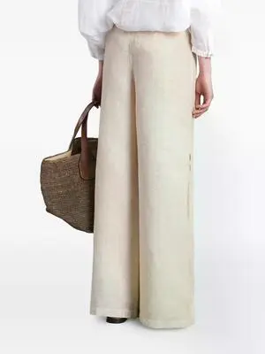 120% Lino Elasticated Waist Side Slit Palazzo Pants