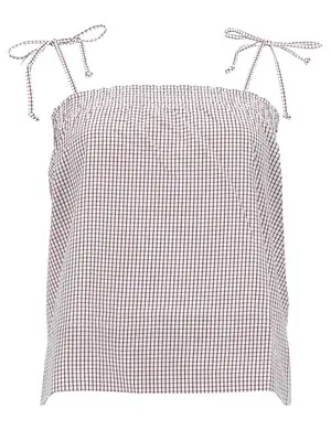 A.p.c. Cleo' Top With Checkered Pattern And Tie Details - Brown