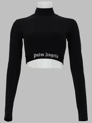 Palm Angels Cropped High Neck Long Sleeve Top With Logo Band
