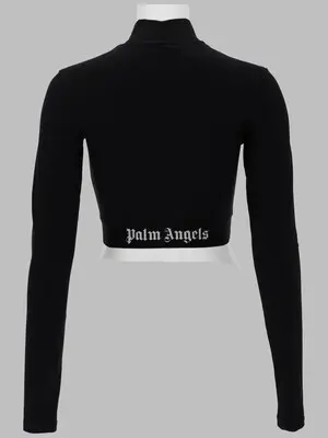 Palm Angels Cropped High Neck Long Sleeve Top With Logo Band