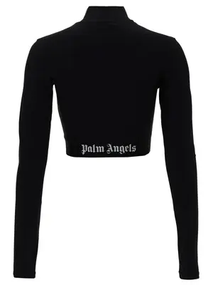 Palm Angels Cropped High Neck Long Sleeve Top With Logo Band