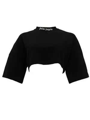 Palm Angels T-shirt Cropped Con Logo - Black