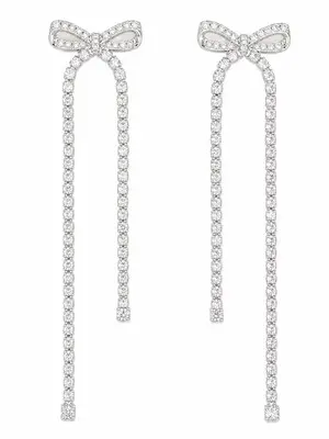 SELF-PORTRAIT Bow & Crystal Dangle Earrings - Silver