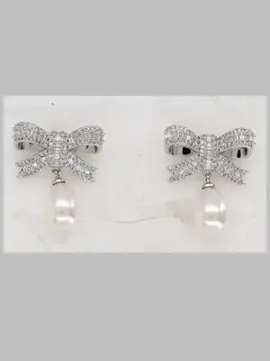 SELF-PORTRAIT Pearl And Crystal Bow Drop Earrings