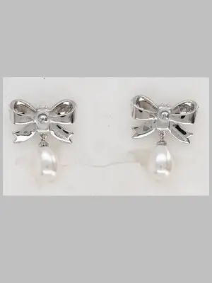 SELF-PORTRAIT Pearl And Crystal Bow Drop Earrings