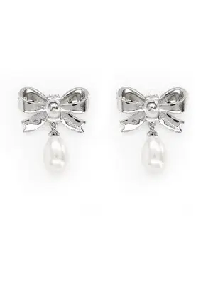 SELF-PORTRAIT Pearl And Crystal Bow Drop Earrings