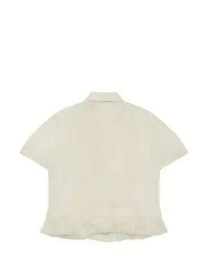 RENLI SU Sheer Ruffled Trim Short Sleeve Shirt