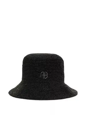 ANINE BING Cabana Raffia Bucket Hat - Black