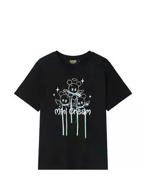 MINI CREAM Cotton Graphic Print T-shirt With Bow Detail