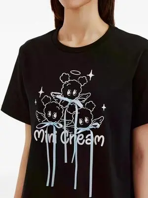MINI CREAM Cotton Graphic Print T-shirt With Bow Detail