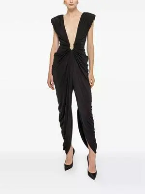 NISSA Ruched Plunge-neck Jumpsuit