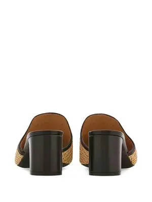 FERRAGAMO Gancini Ornament Raffia And Kidskin Slides