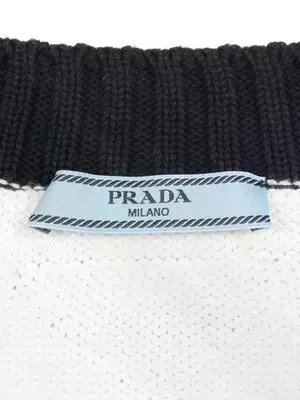 Prada White Cotton Knitted V-neck Cardigan