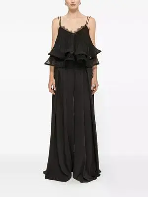 NISSA Pleated Lace-trim Blouse