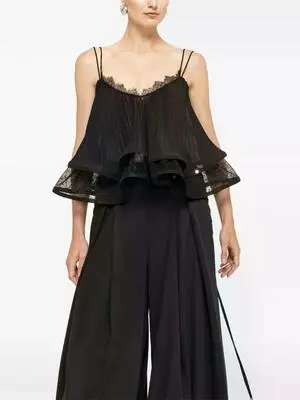 NISSA Pleated Lace-trim Blouse