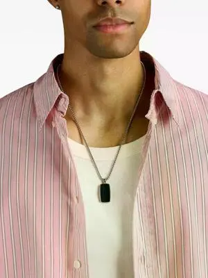 NIALAYA JEWELRY Engraved Onyx Dog Tag Necklace - Silver