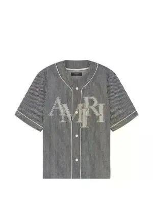 Amiri Striped Logo-applique Baseball Shirt - Grey