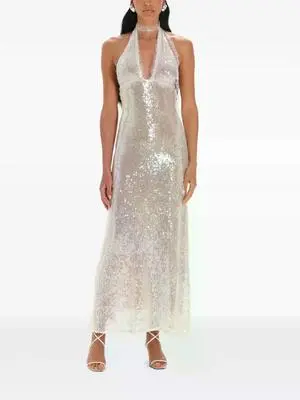 MANURI Sequin-embellished Lace-trim Halterneck Dress