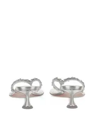 Amina Muaddi Janis Flower-appliqué Sandals - Silver