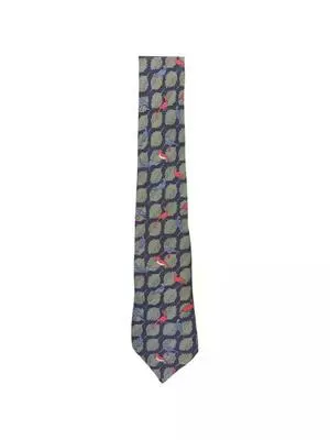Hermès Silk Necktie With Bird And Leaf Print