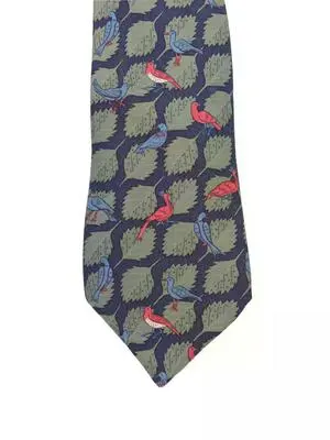 Hermès Silk Necktie With Bird And Leaf Print