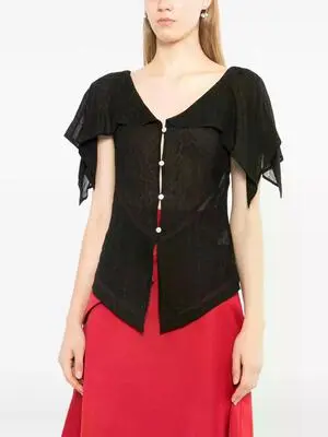 FETICO Ruffled-sleeve Button-up Blouse