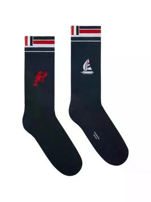 Thom Browne Ribbed Knit Socks With Signature Stripe - Blue