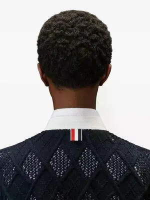 Thom Browne Argyle Pointelle Knit Cardigan - Blue